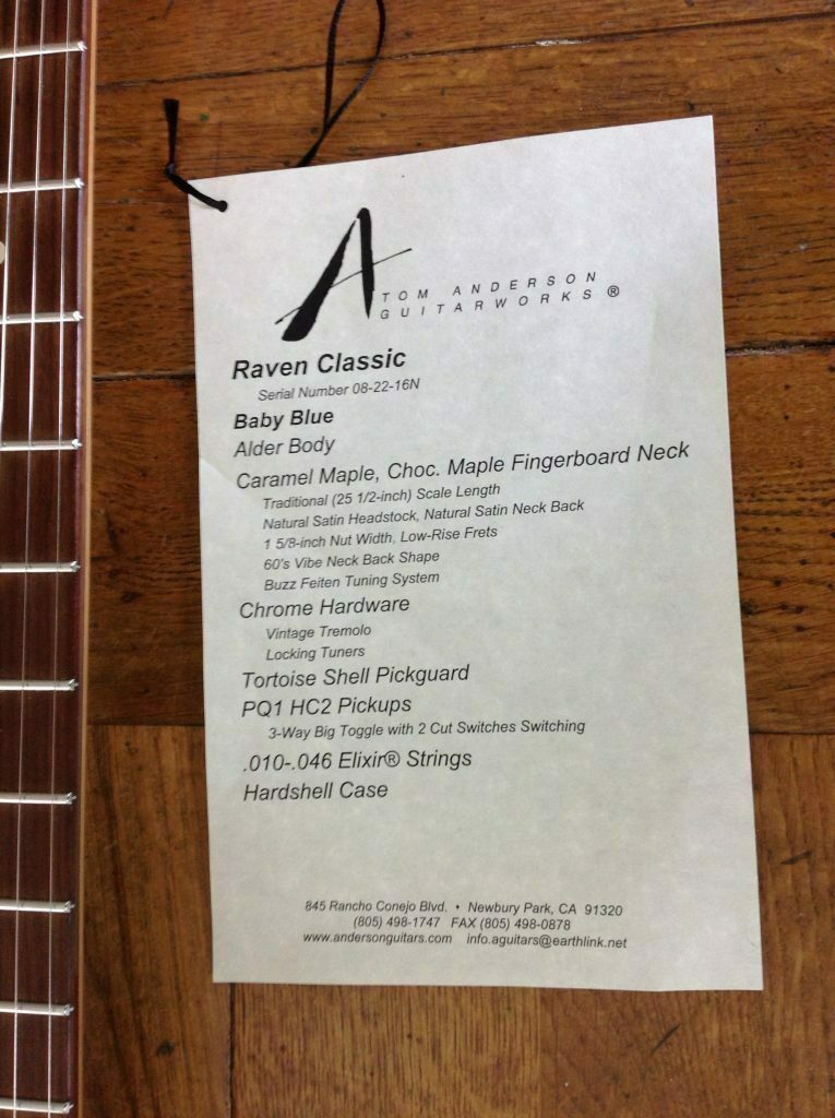2016 Tom Anderson Raven Baby Blue - Vintage & Modern Guitars